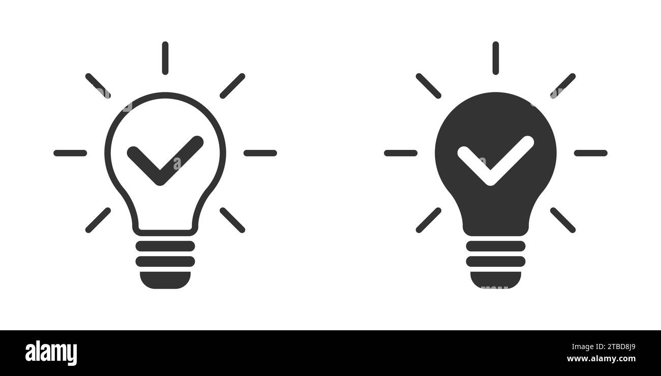 Solution symbol. Lamp icon. Light bulb with check mark inside. Vector ...