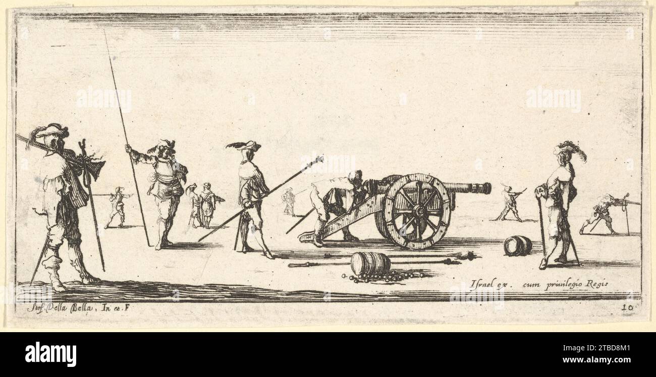 Plate 10: a soldier charging a cannon in center, other soldiers with ...