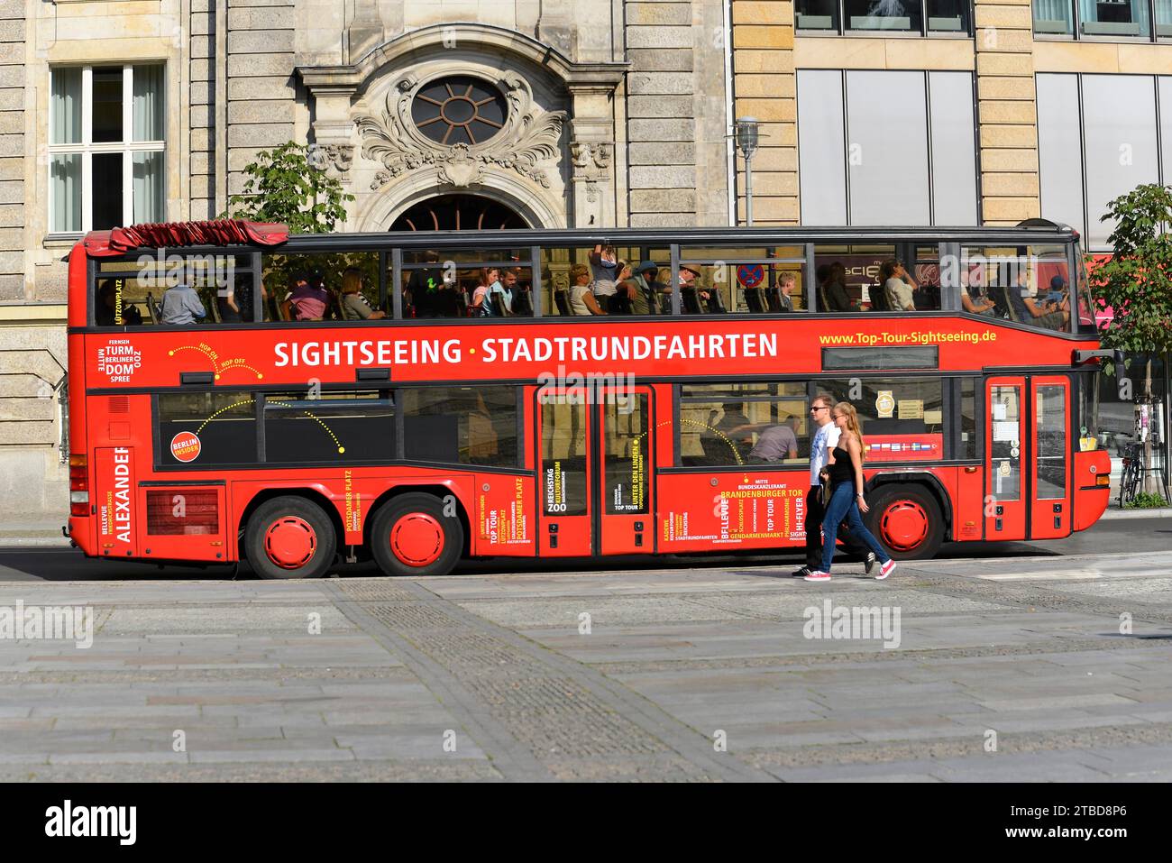 Sightseeing bus with tourists in the city centre, Berlin, Berlin ...