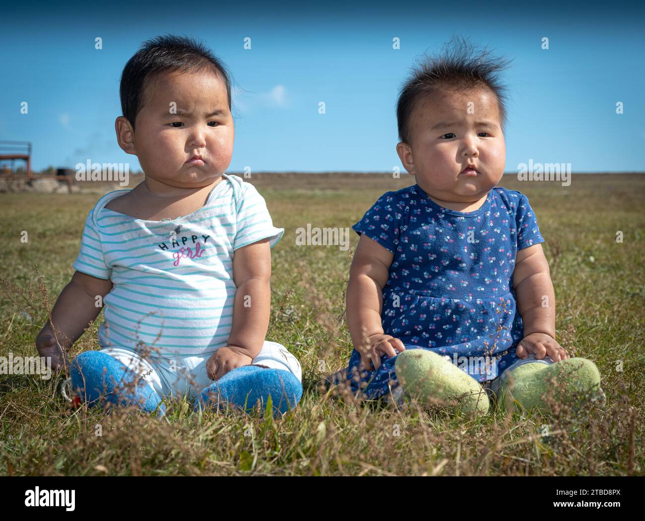Twin kids in Selenge province, Mongolia Stock Photo - Alamy