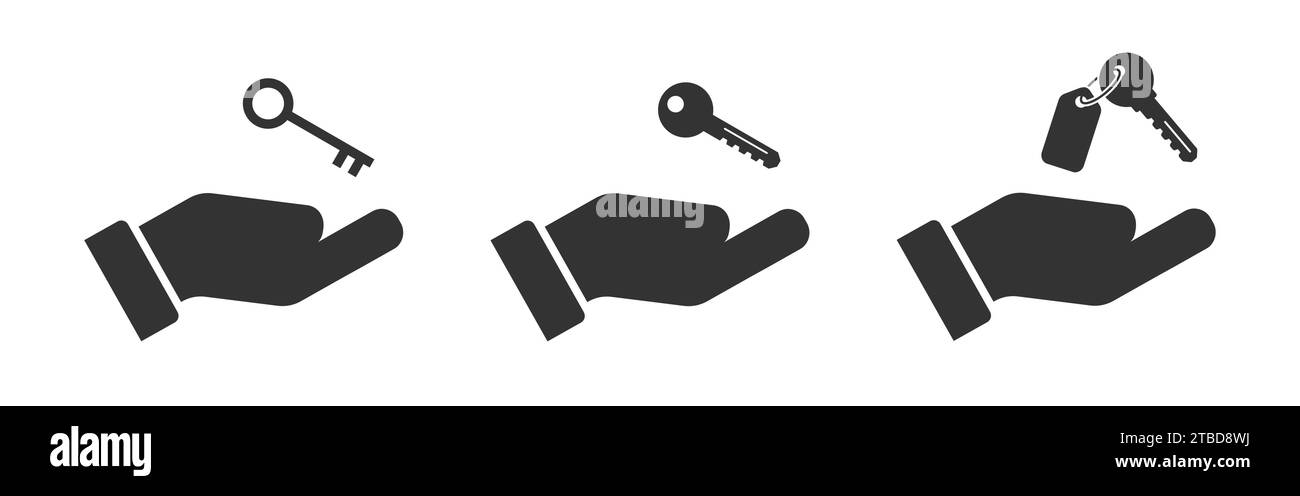 Hand with a key icon. Hand holds home keys. Flat vector illustration ...