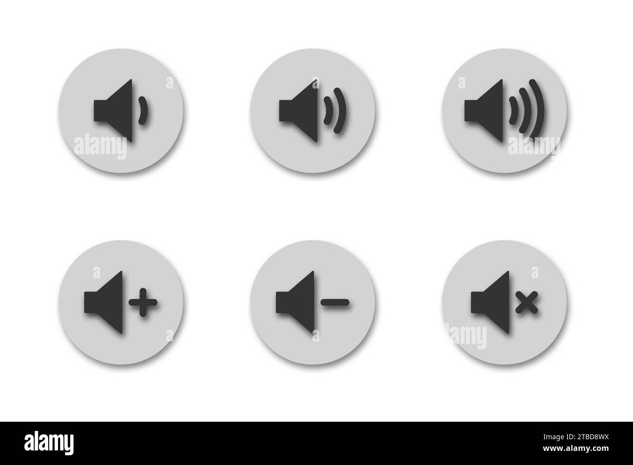 Volume icons. Round buttons with shadows. Sound icons. Flat vector ...