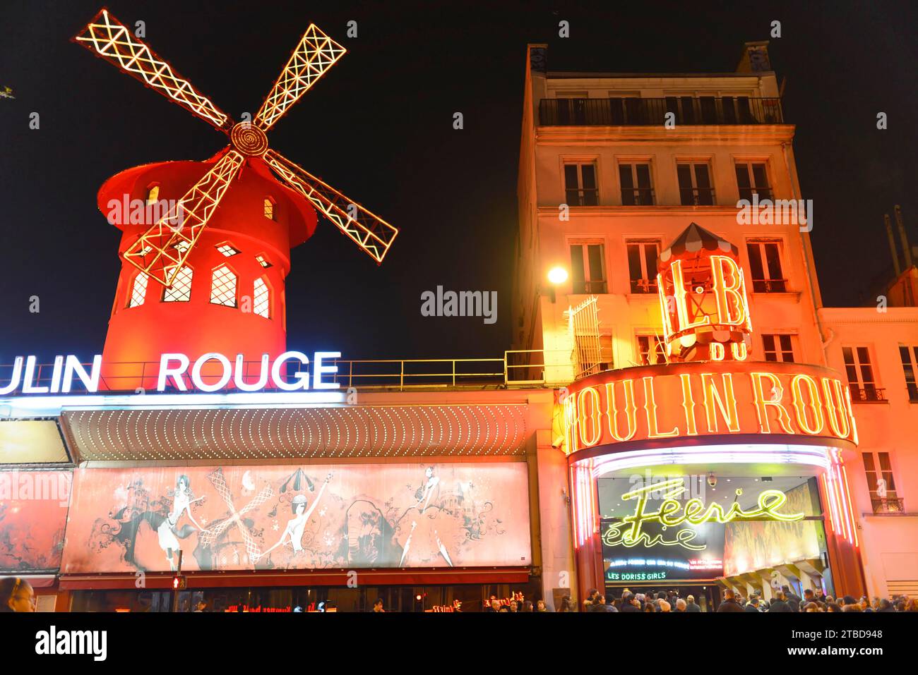 Variety theatre Moulin Rouge at night, Montmartre, Paris, France Stock ...