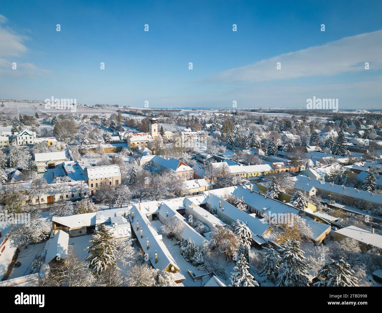 Stammersdorf in Vienna. Famous winery village during winter. Snow ...
