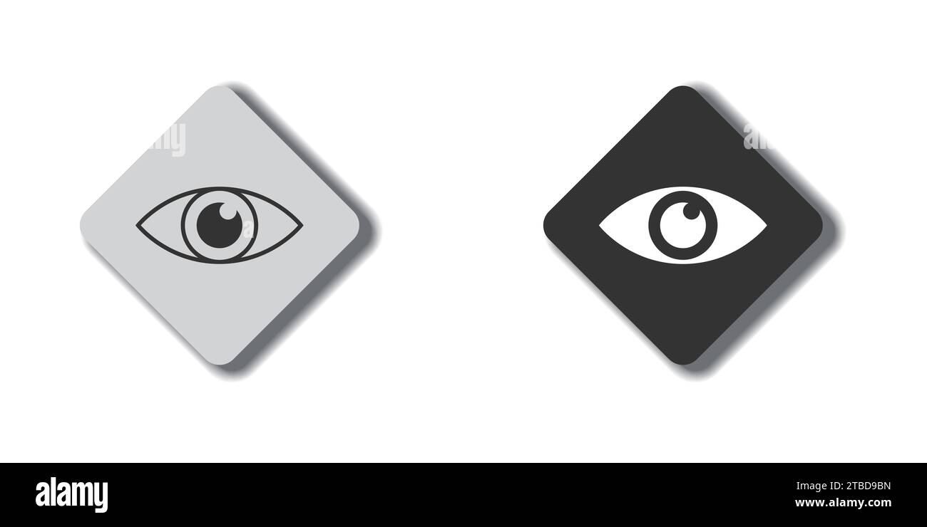 Eye symbol. Flat button with shadow. Vector illustration Stock Vector ...