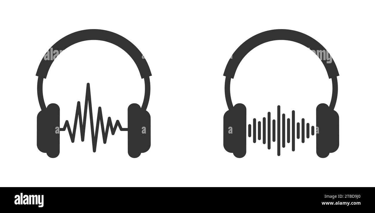 Headphone and sound waves icon. Headphones icon with sound wave beats ...