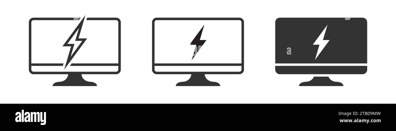 Monitor icon with lightning symbol. Lightning bolt on a screen. Vector ...