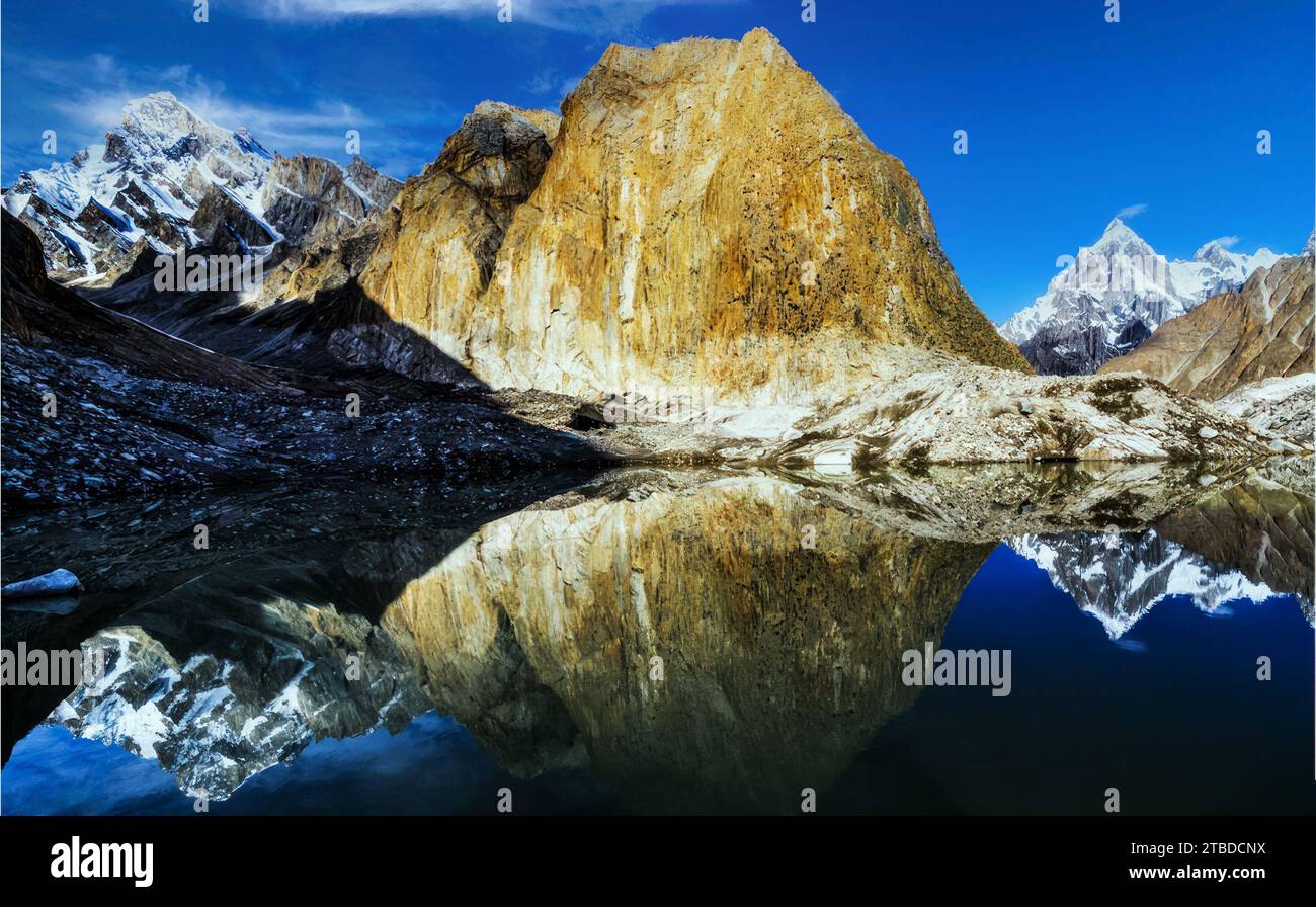 View of Khoburtse campsite, with majestic peaks of Cathedral (5828 m ...