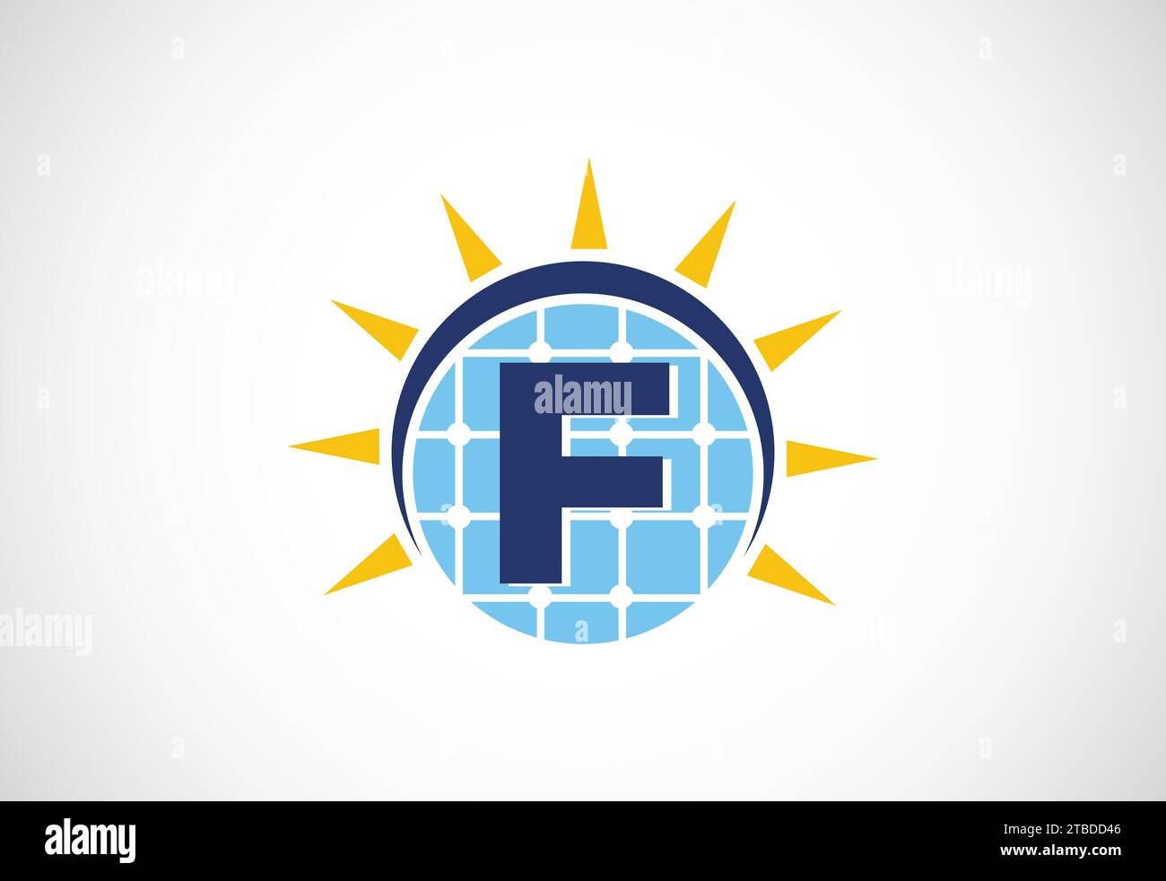 English alphabet with solar panel and sun sign. Sun solar energy logo ...