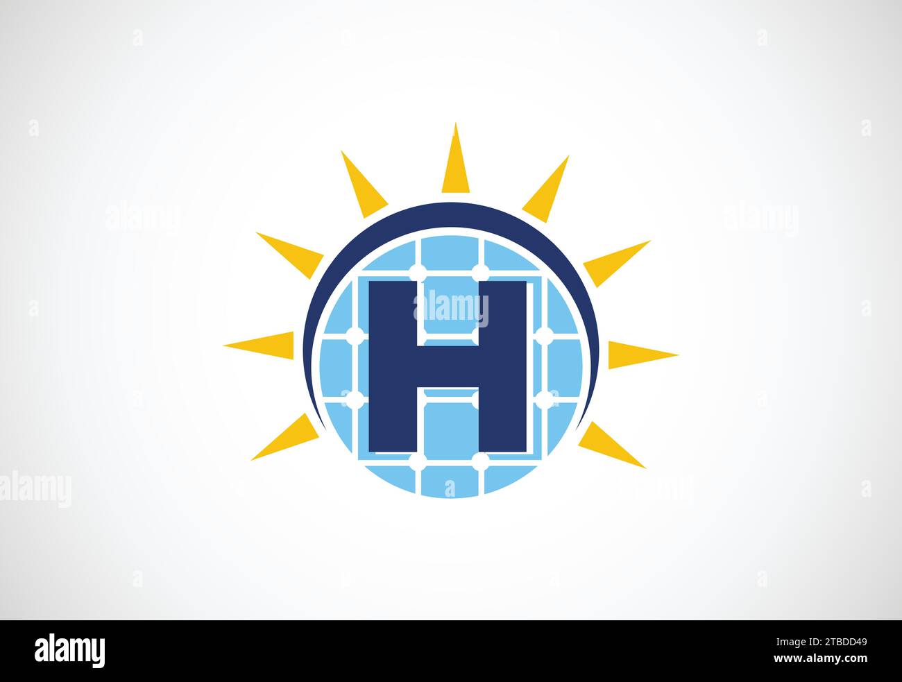 English alphabet with solar panel and sun sign. Sun solar energy logo ...