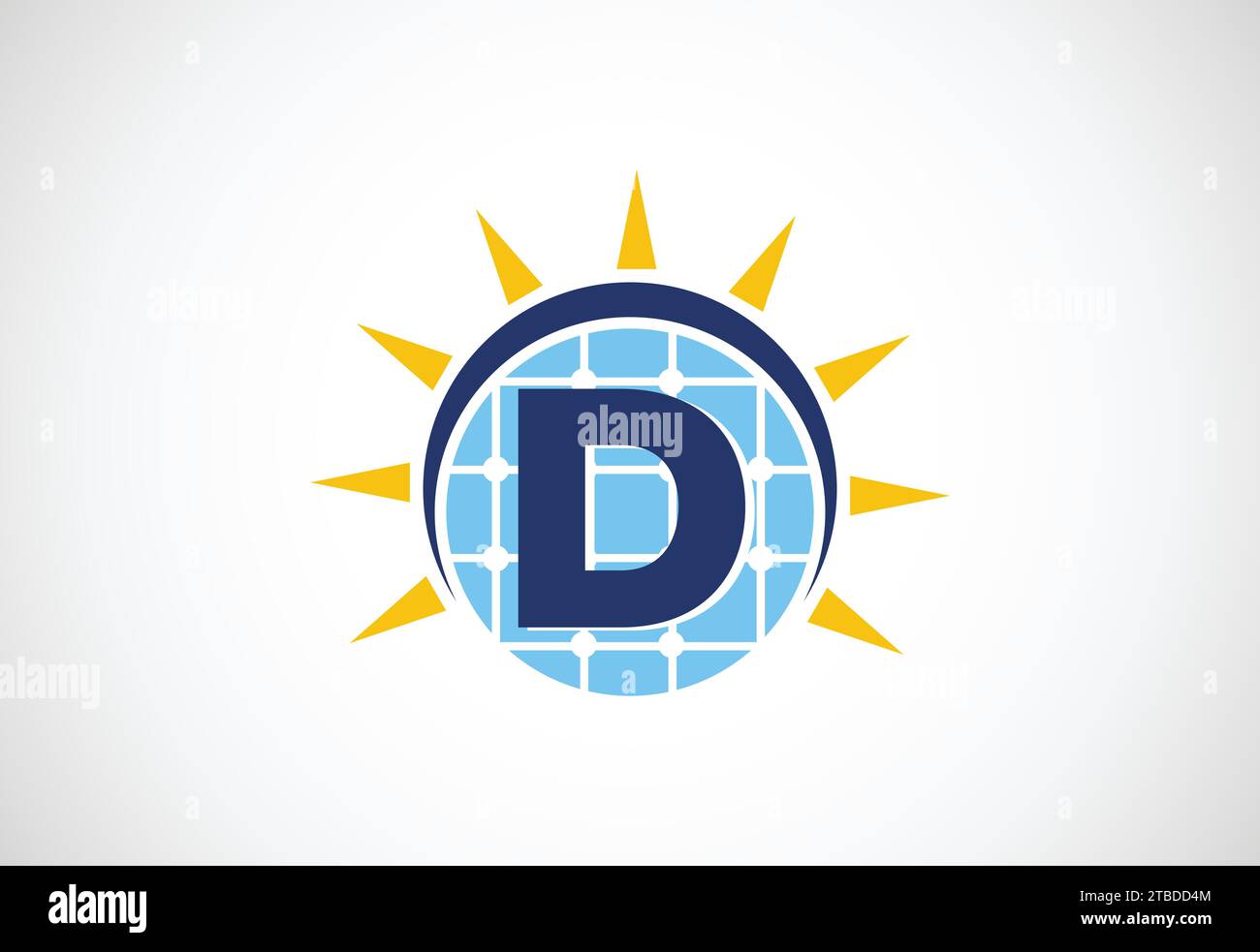 English alphabet with solar panel and sun sign. Sun solar energy logo ...