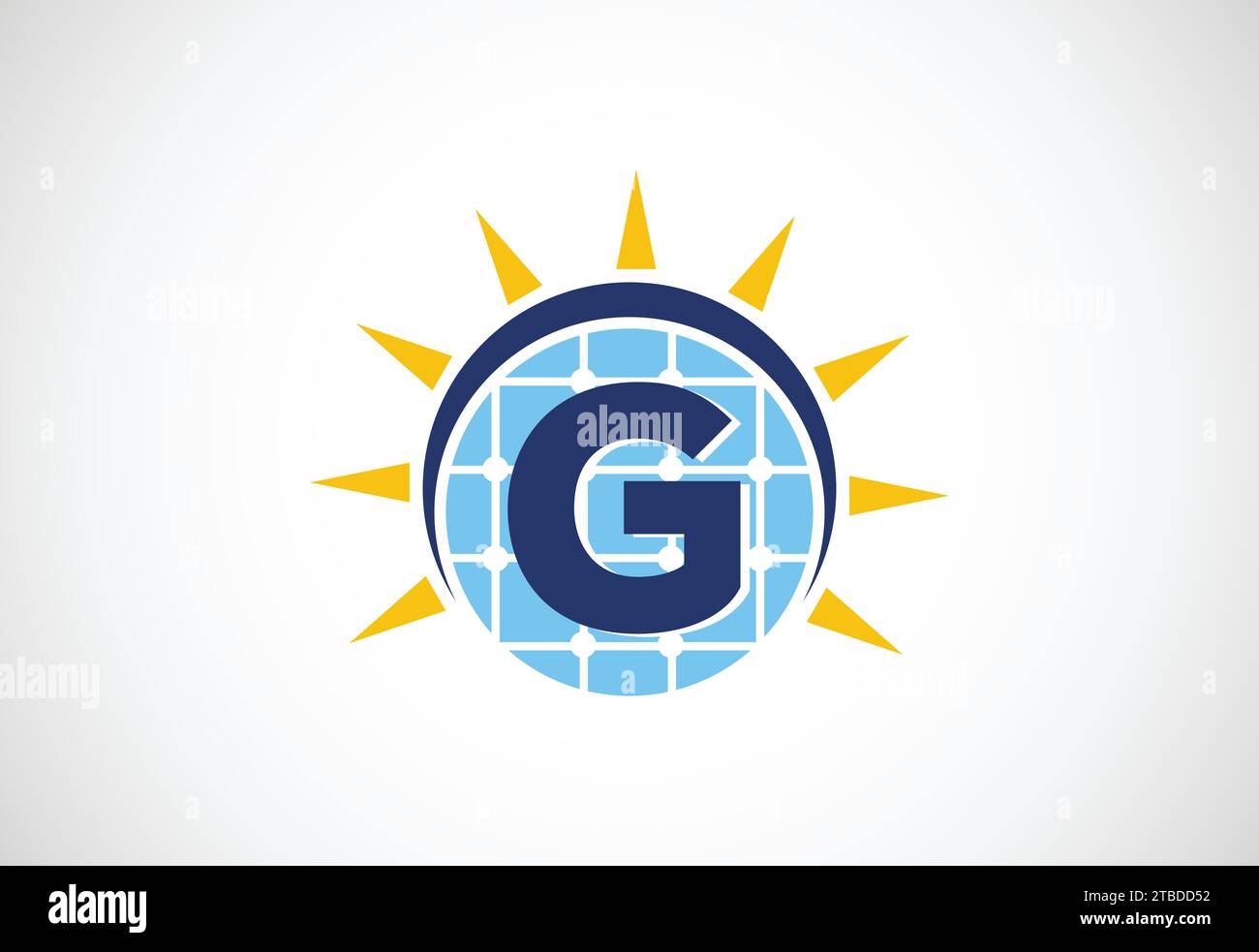 English alphabet with solar panel and sun sign. Sun solar energy logo ...