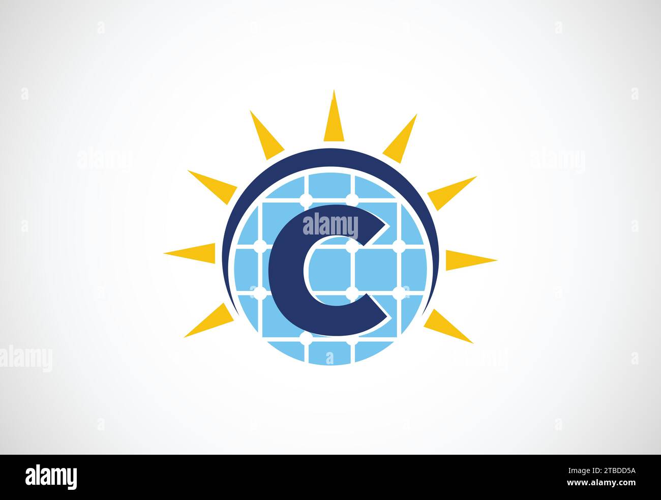 English alphabet with solar panel and sun sign. Sun solar energy logo ...