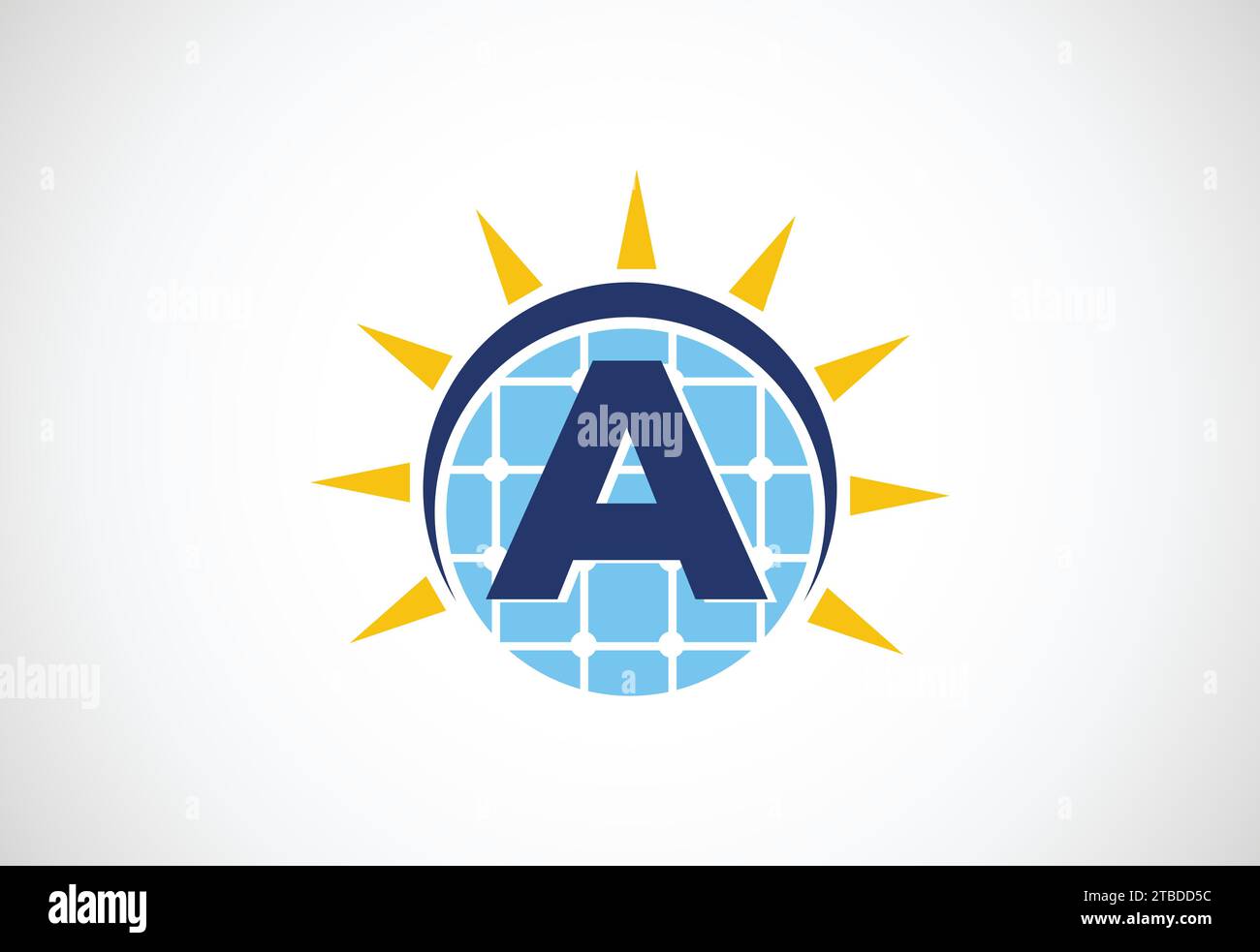 English alphabet with solar panel and sun sign. Sun solar energy logo ...