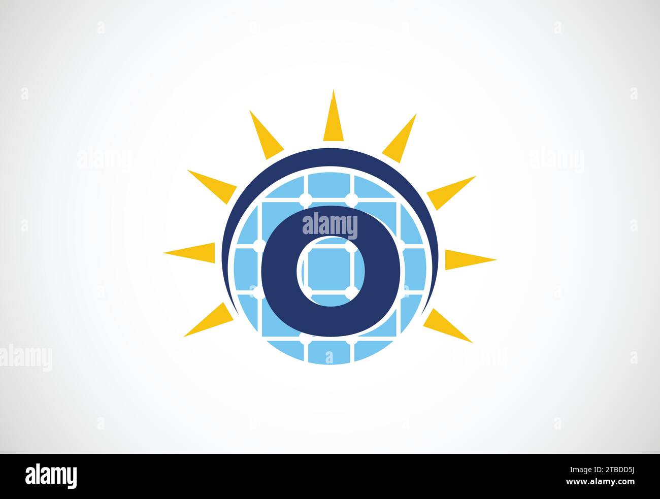English alphabet with solar panel and sun sign. Sun solar energy logo ...