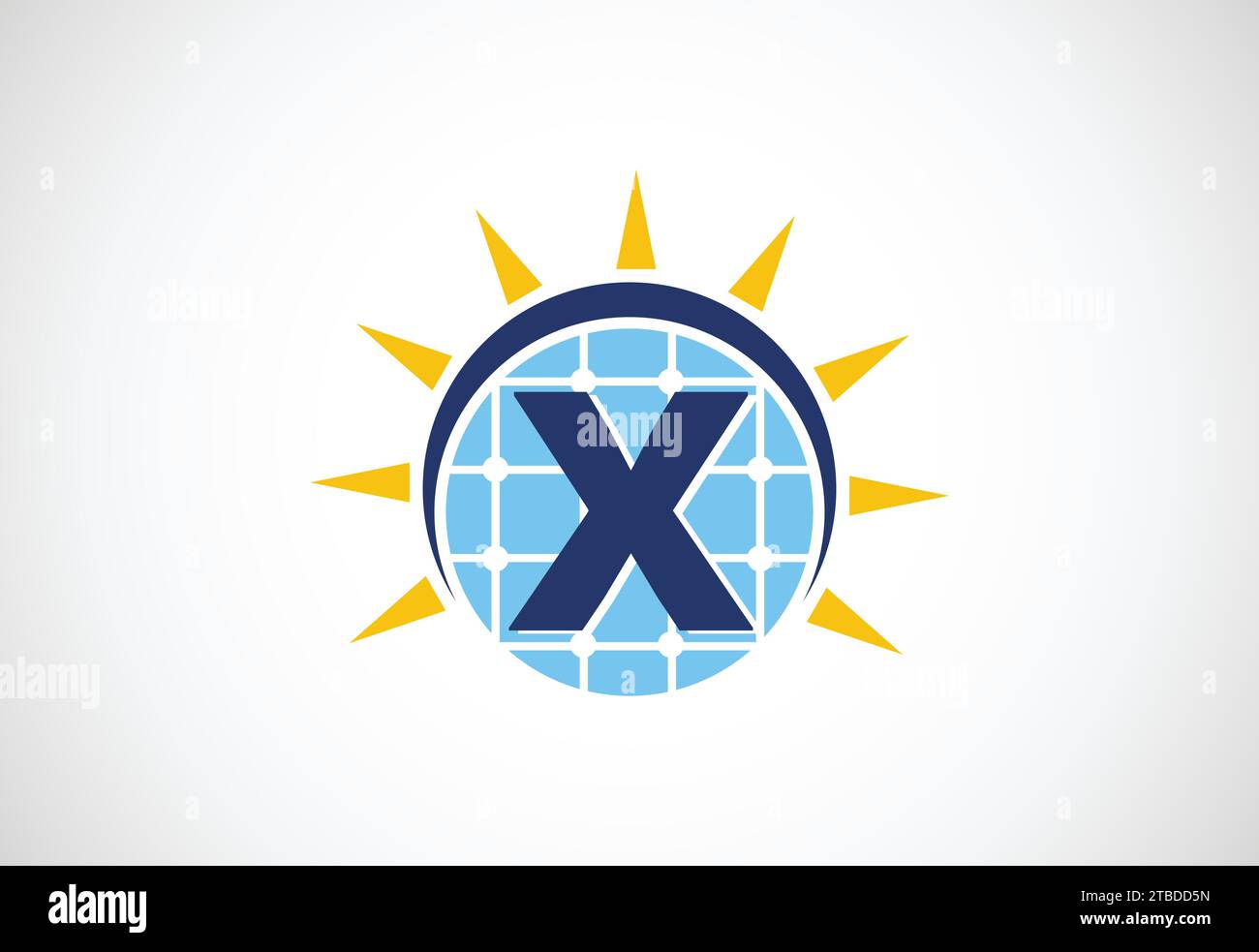 English alphabet with solar panel and sun sign. Sun solar energy logo ...