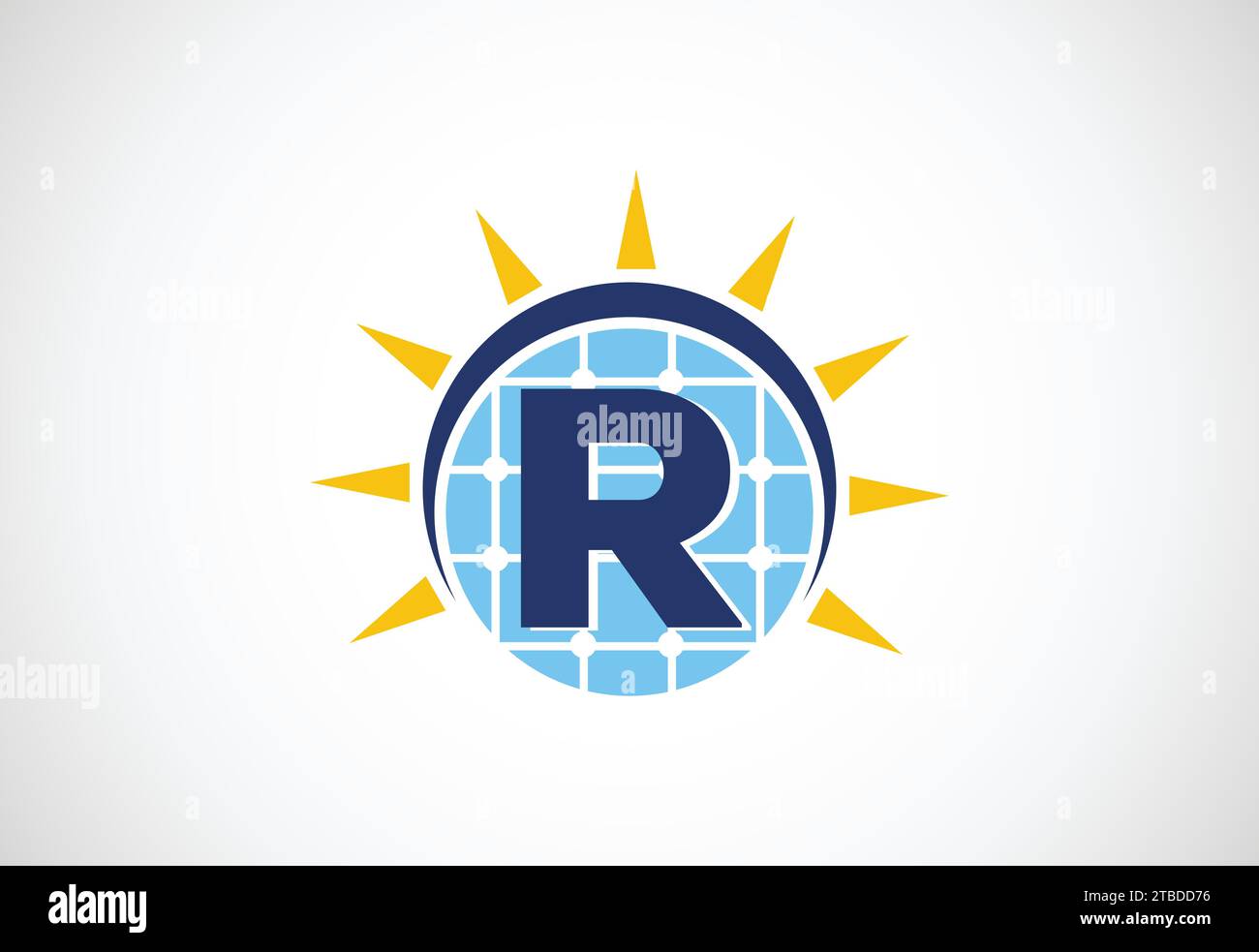 English alphabet with solar panel and sun sign. Sun solar energy logo ...