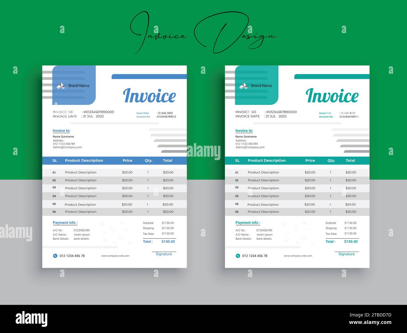 Invoice Design. Business invoice form template. Invoicing quotes, money ...