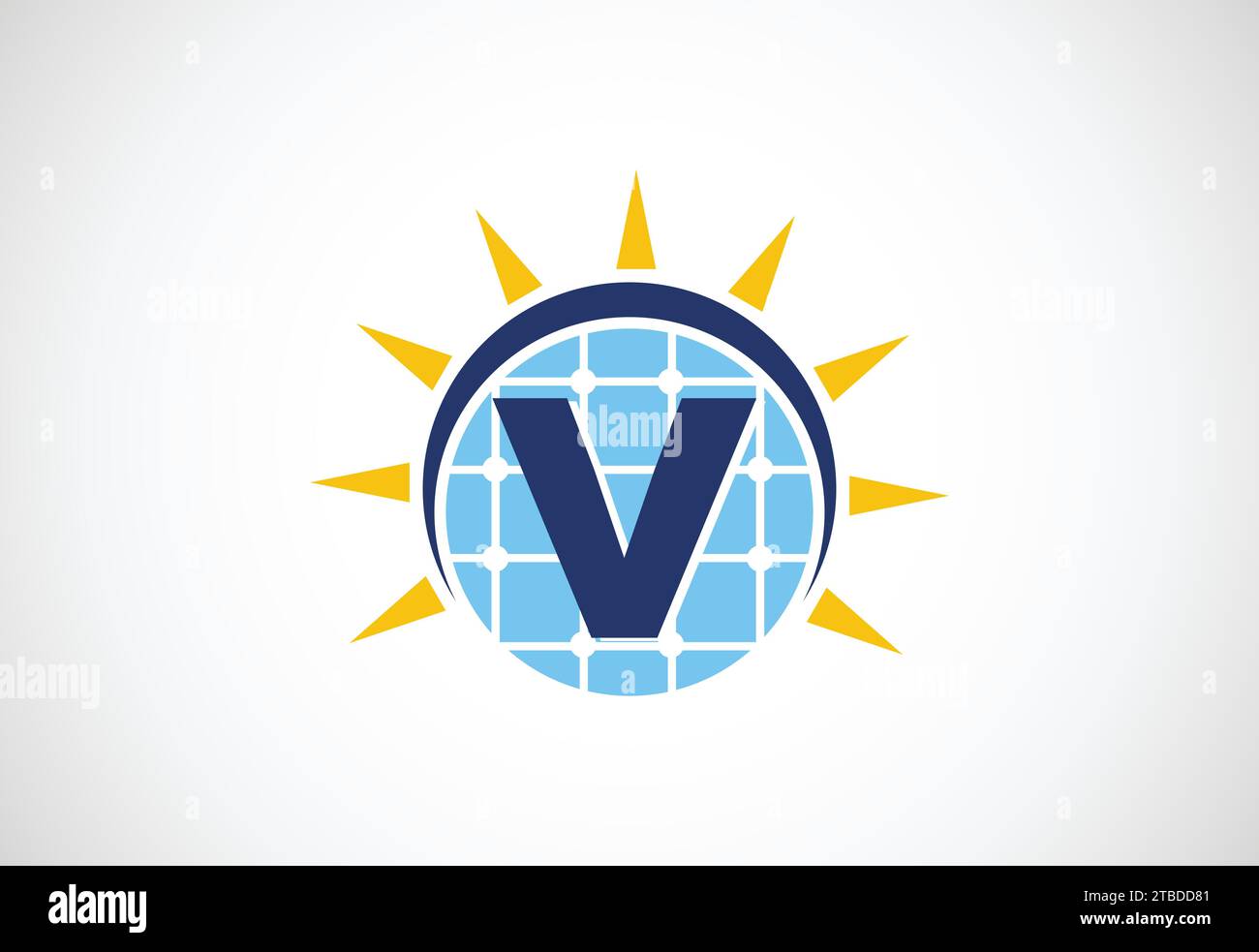 English alphabet with solar panel and sun sign. Sun solar energy logo ...