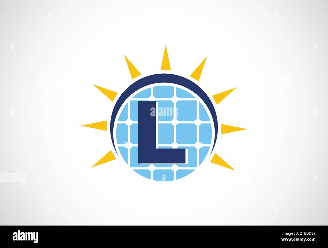 English alphabet with solar panel and sun sign. Sun solar energy logo ...