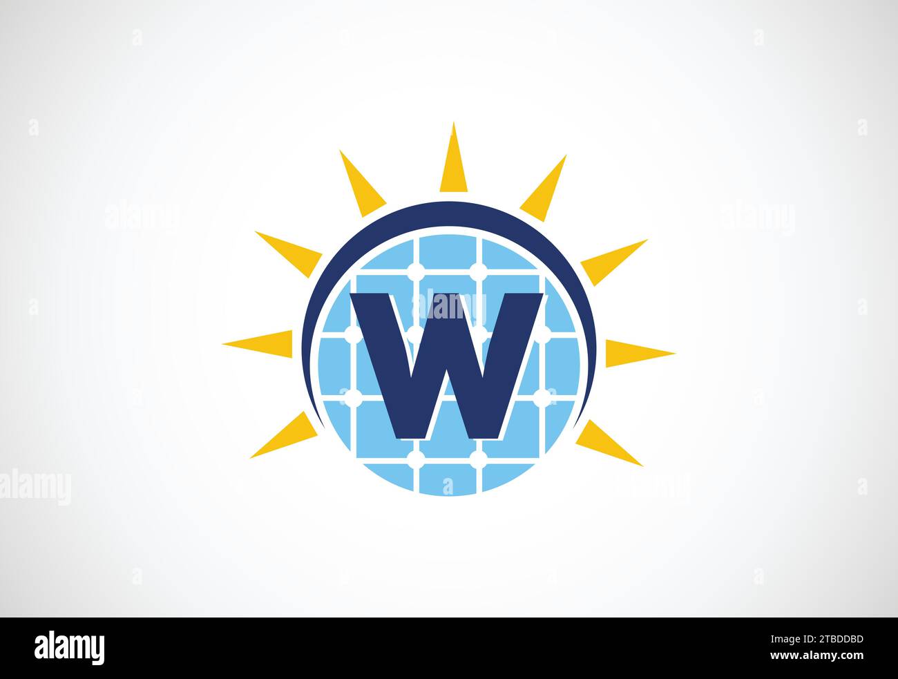 English alphabet with solar panel and sun sign. Sun solar energy logo ...