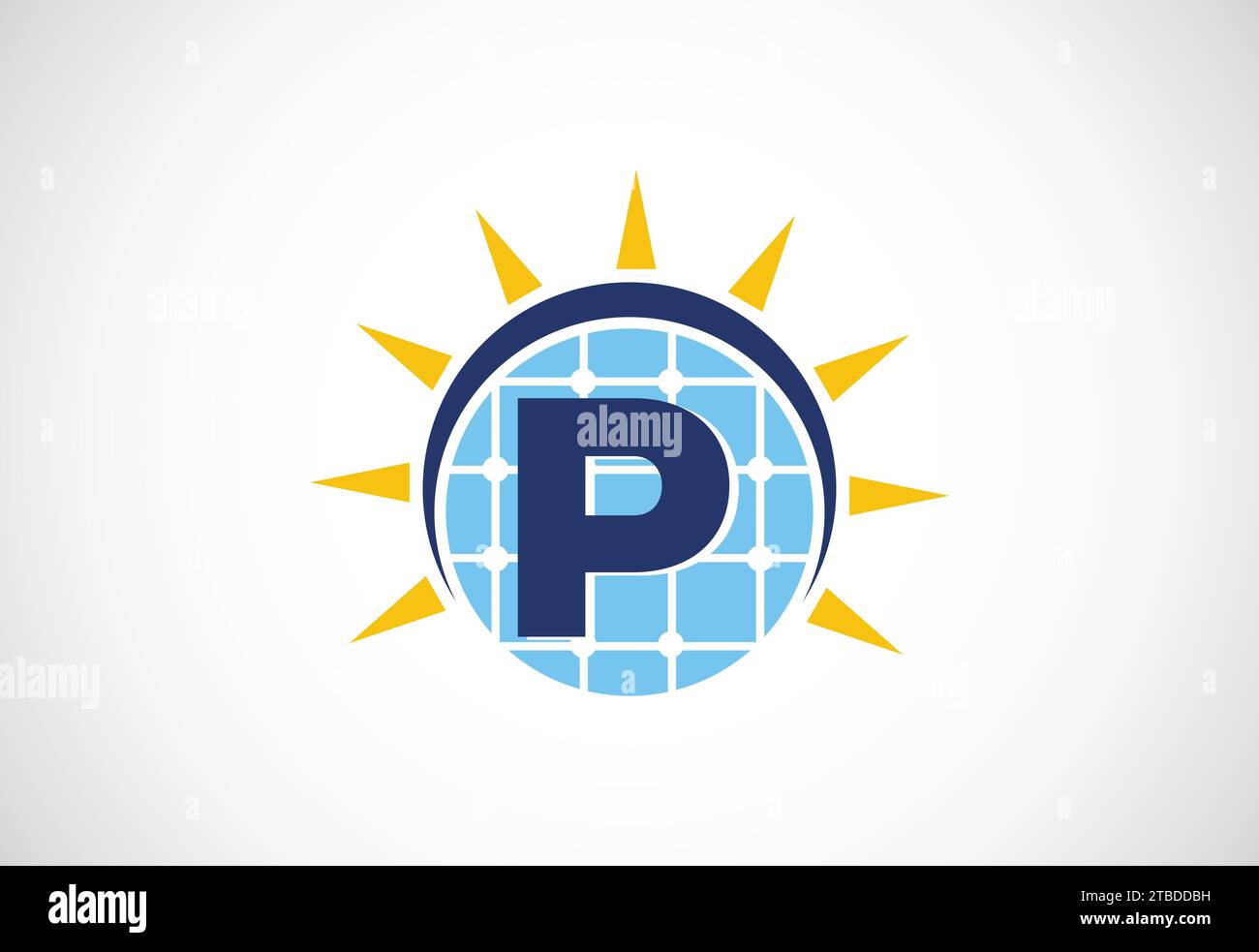 English alphabet with solar panel and sun sign. Sun solar energy logo ...