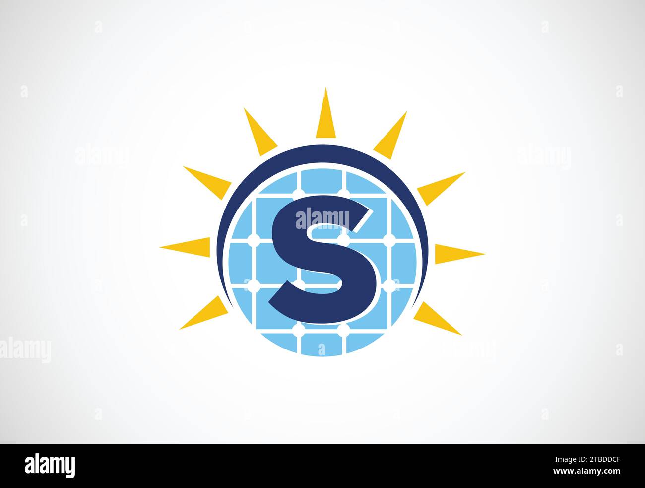 English alphabet with solar panel and sun sign. Sun solar energy logo ...