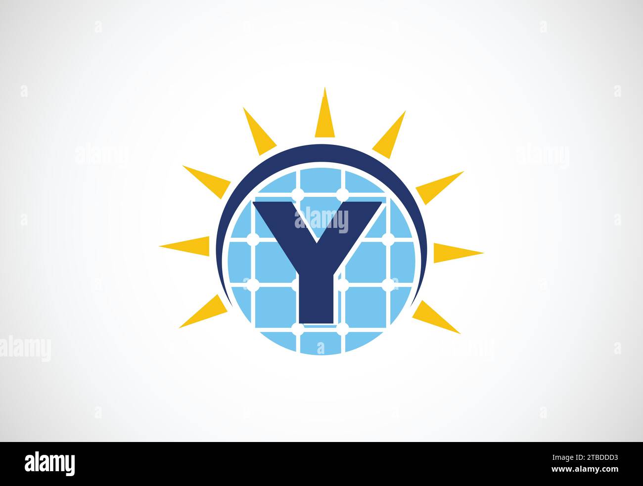 English alphabet with solar panel and sun sign. Sun solar energy logo ...