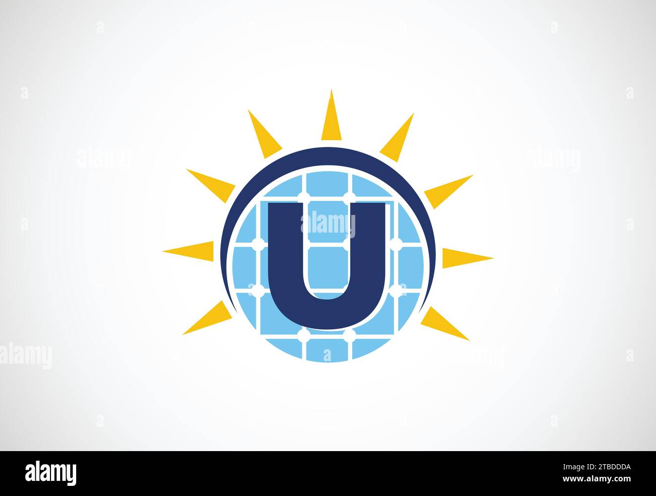English alphabet with solar panel and sun sign. Sun solar energy logo ...