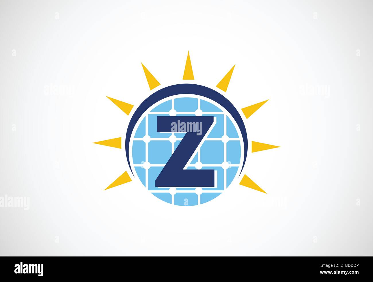 English alphabet with solar panel and sun sign. Sun solar energy logo ...