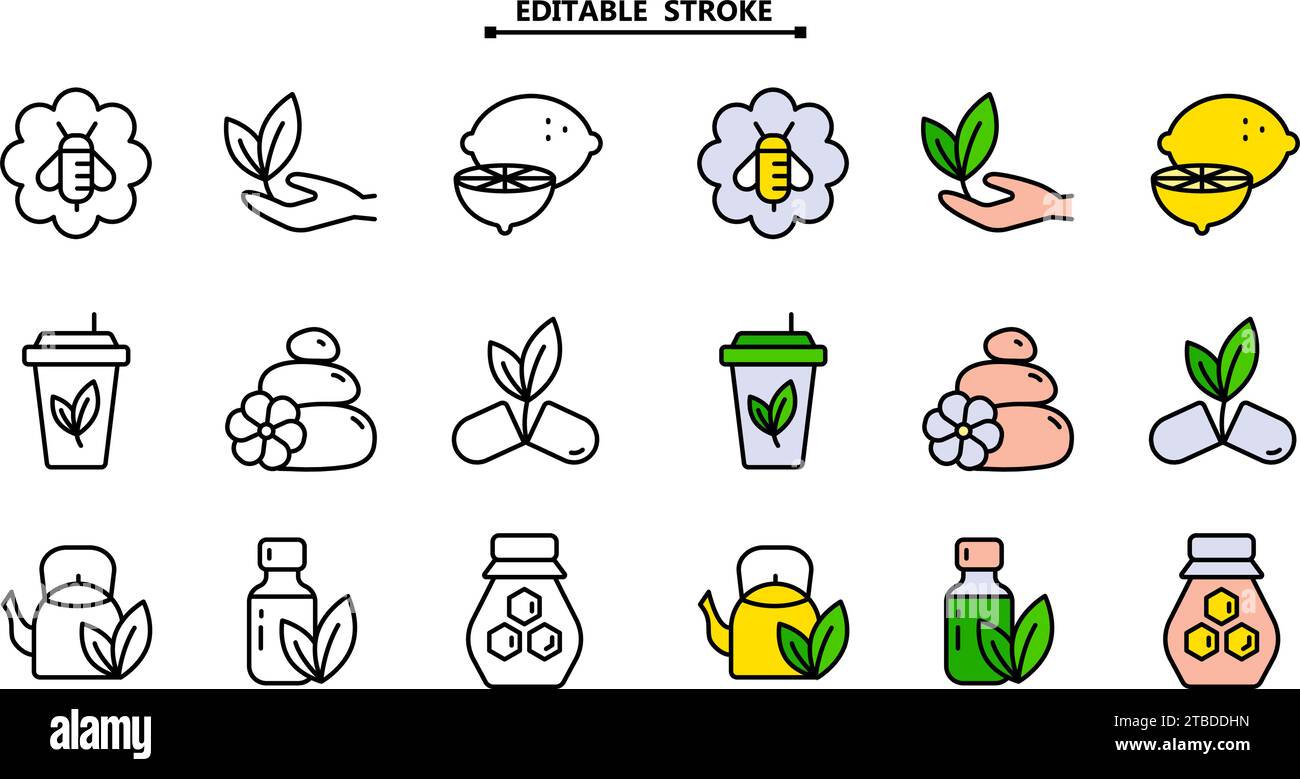 Naturopathy Therapy Vector Color Icons Set. Editable stroke ...