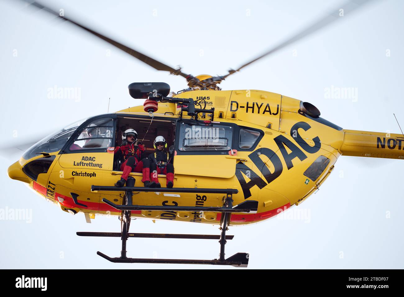 The ADAC air rescue service trains the use of the rescue hoist with an ...