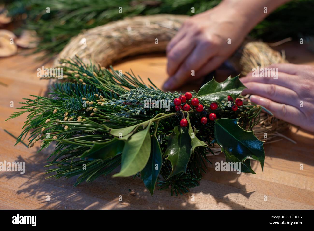 Advent wreath, holly, fir greenery, Germany Stock Photo - Alamy