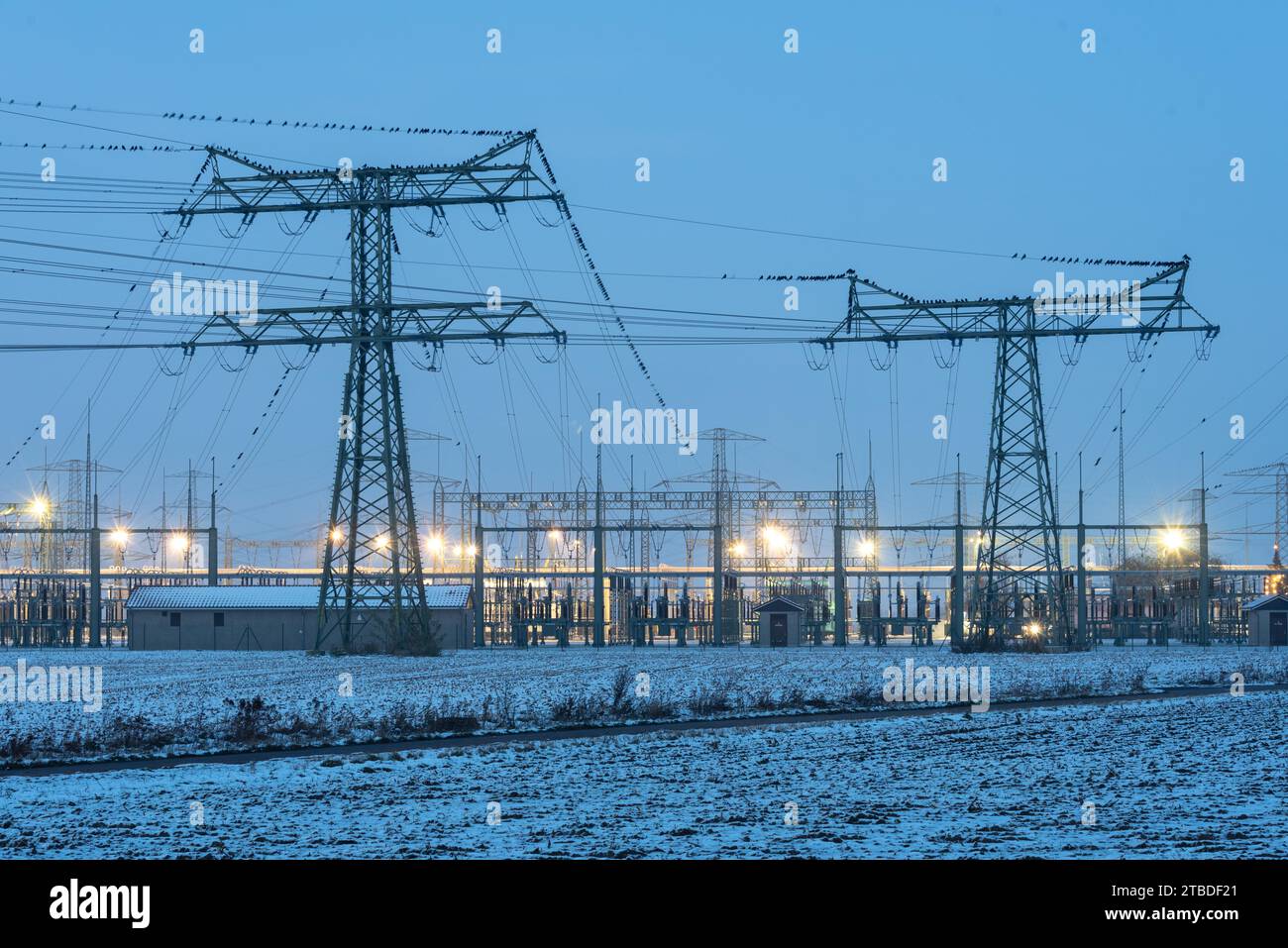 Power pylons at the Wolmirstedt substation, starting point of the 540 ...