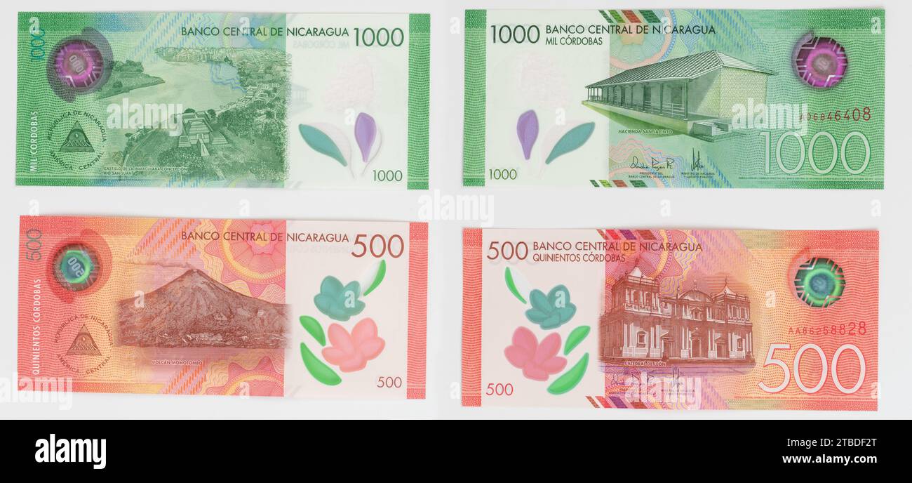 Biggest banknote bill in Nicaragua of 1000 and 500 cordobas Stock Photo ...