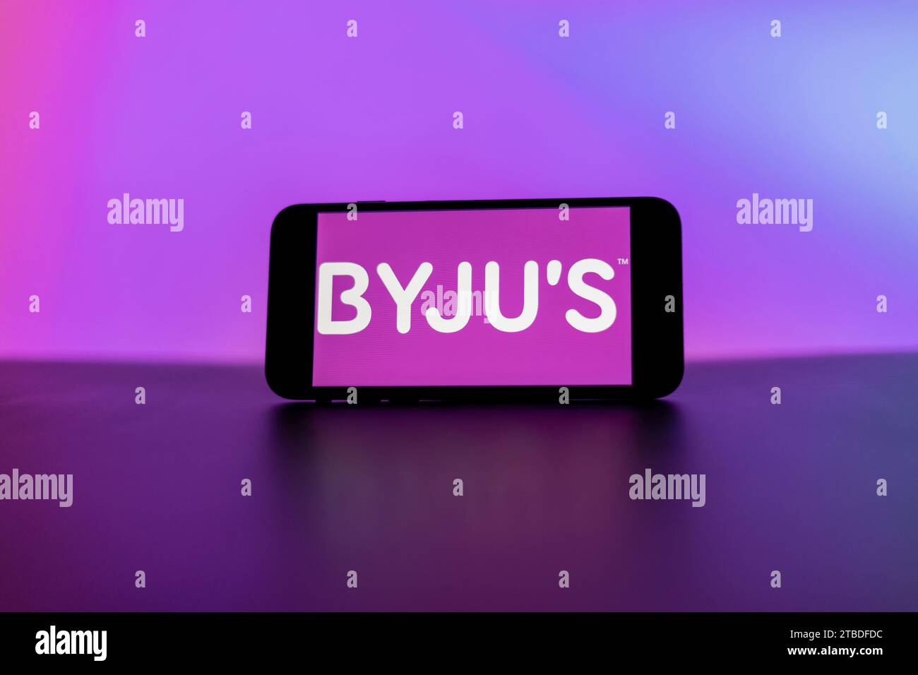 India. 06th Dec, 2023. In this photo illustration, a Byju's logo is ...