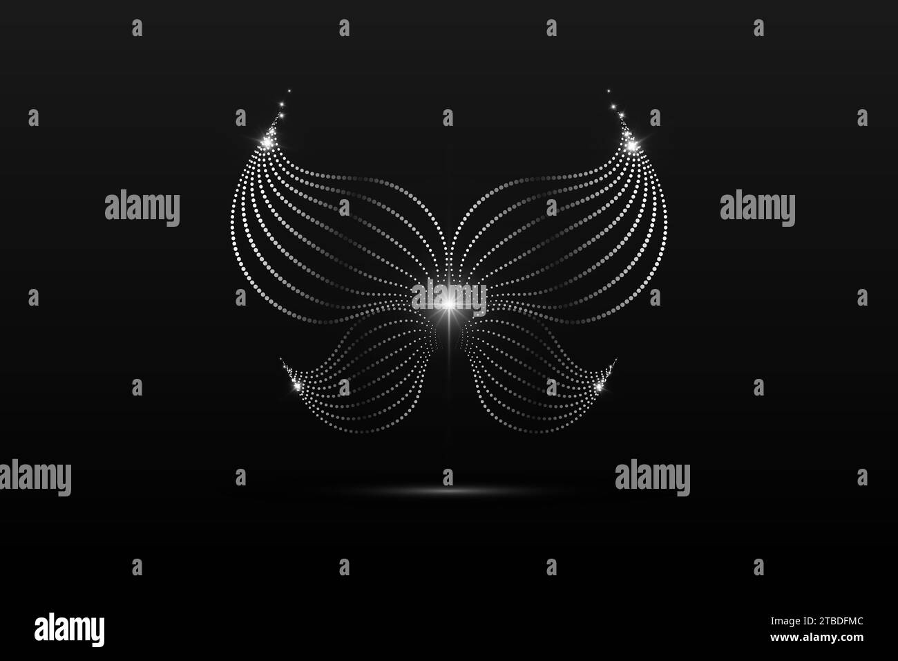 Silver butterfly linear wavy abstract on a black background. Angel ...