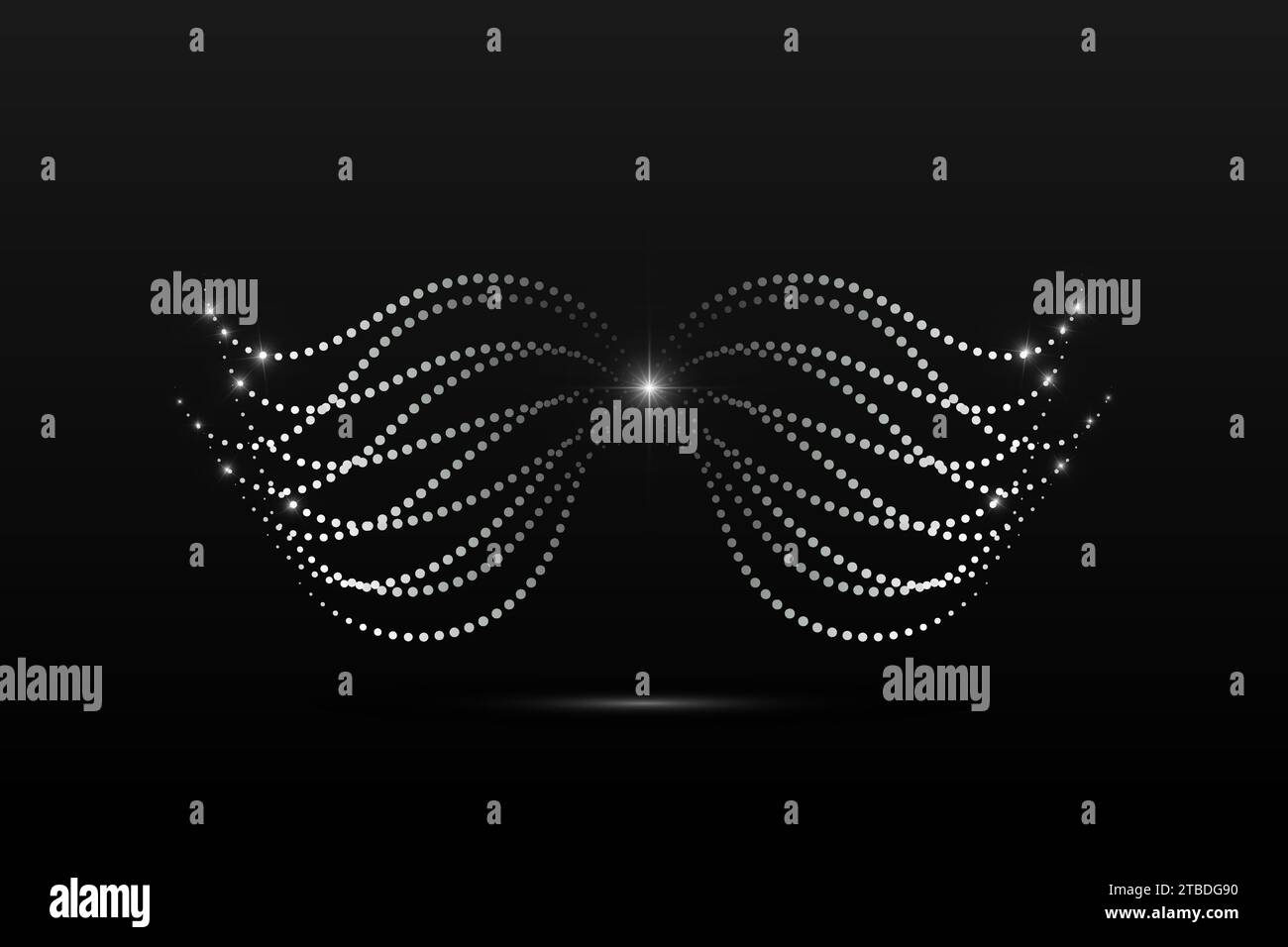 Silver wings linear wavy abstract on a black background. Angel wings ...