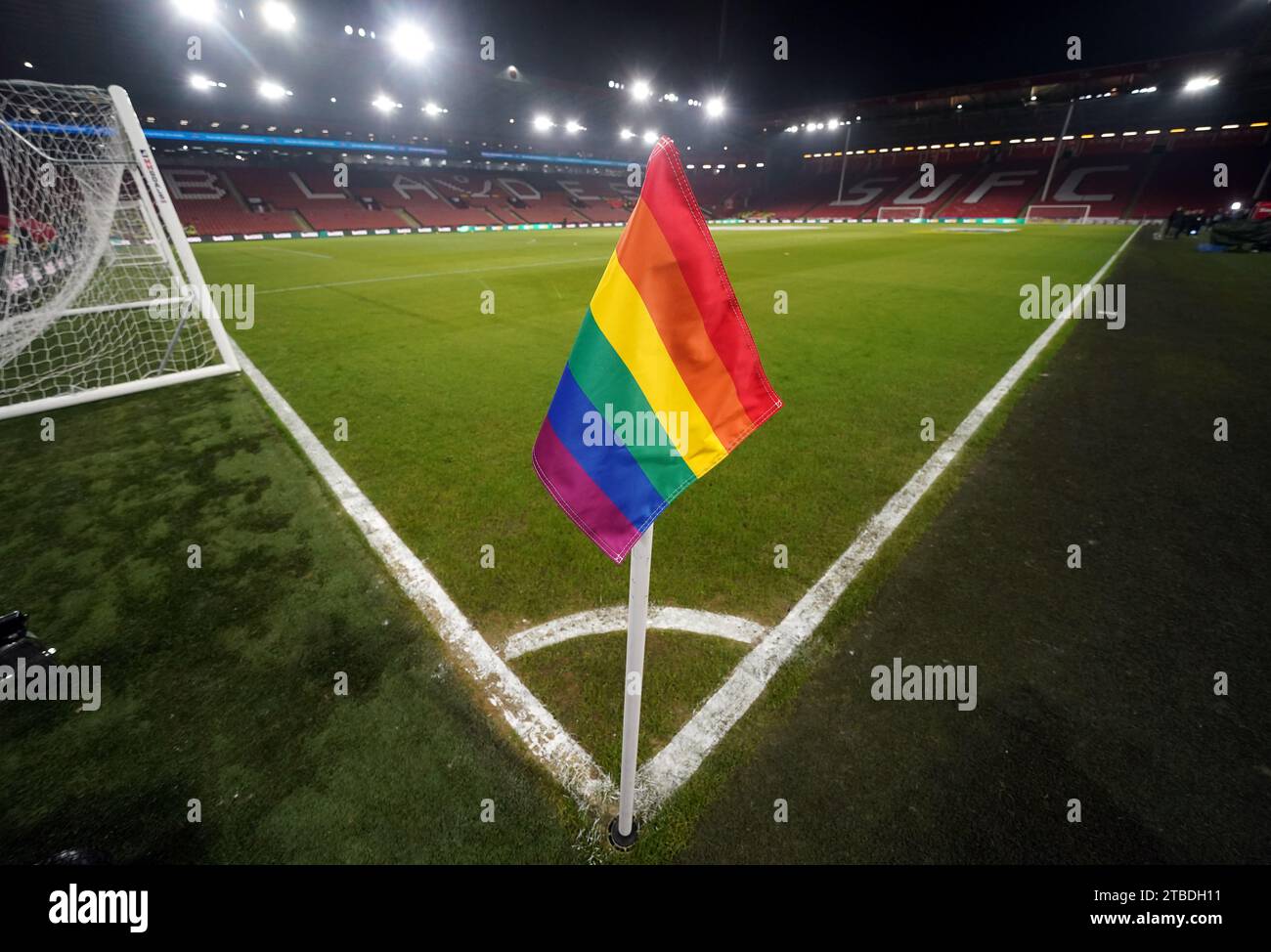 A general view of a rainbow corner flag ahead of the Premier League ...