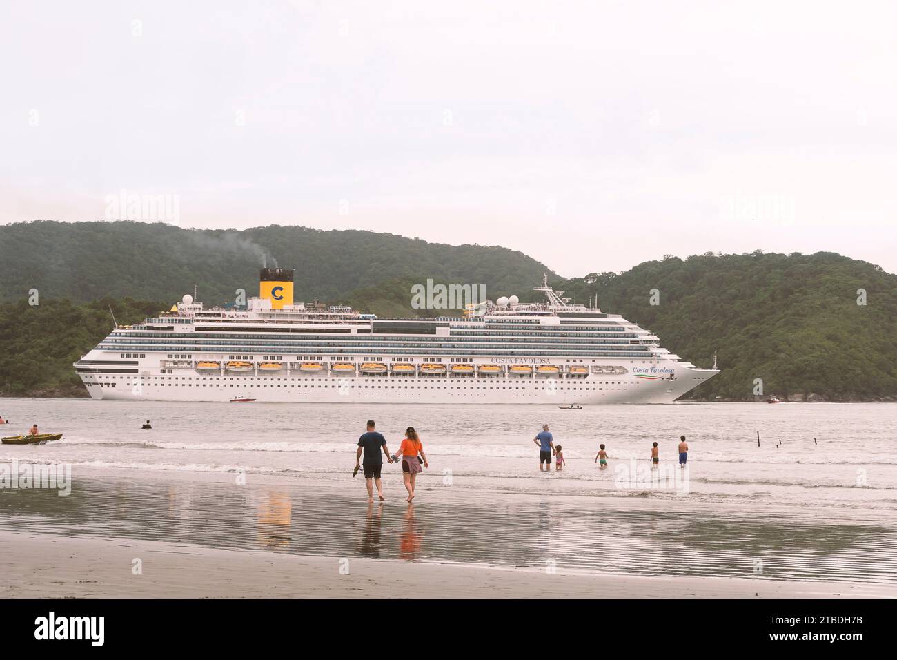 Santos city, Brazil. Cruise ship MSC Costa Favolosa leaving the port of ...