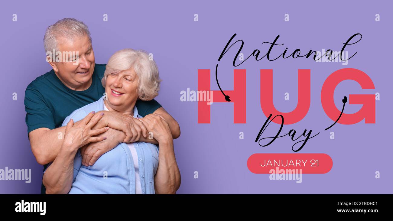 Banner for National Hug Day with happy senior couple Stock Photo - Alamy