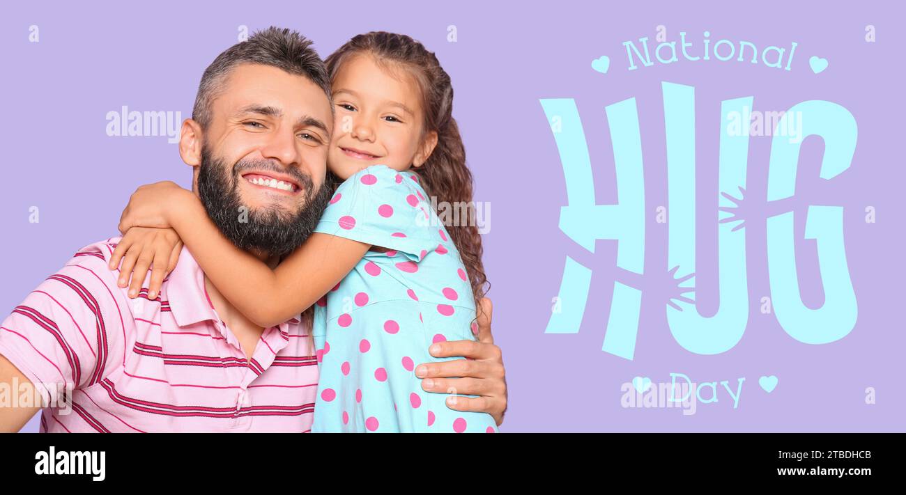 Banner for National Hug Day with happy man and her daughter Stock Photo ...