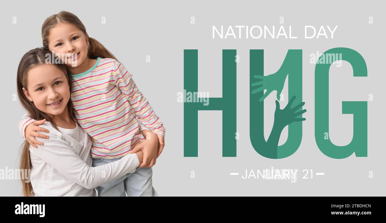 Banner for National Hugging Day with happy little girls Stock Photo - Alamy