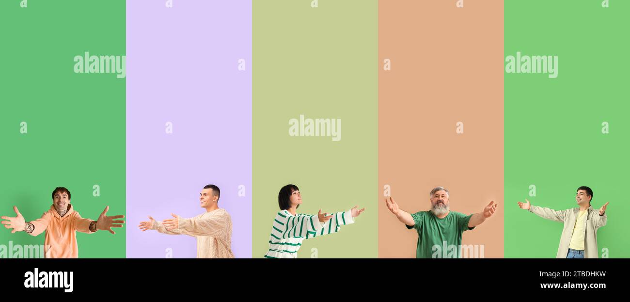 Set of hugging people on color background Stock Photo - Alamy