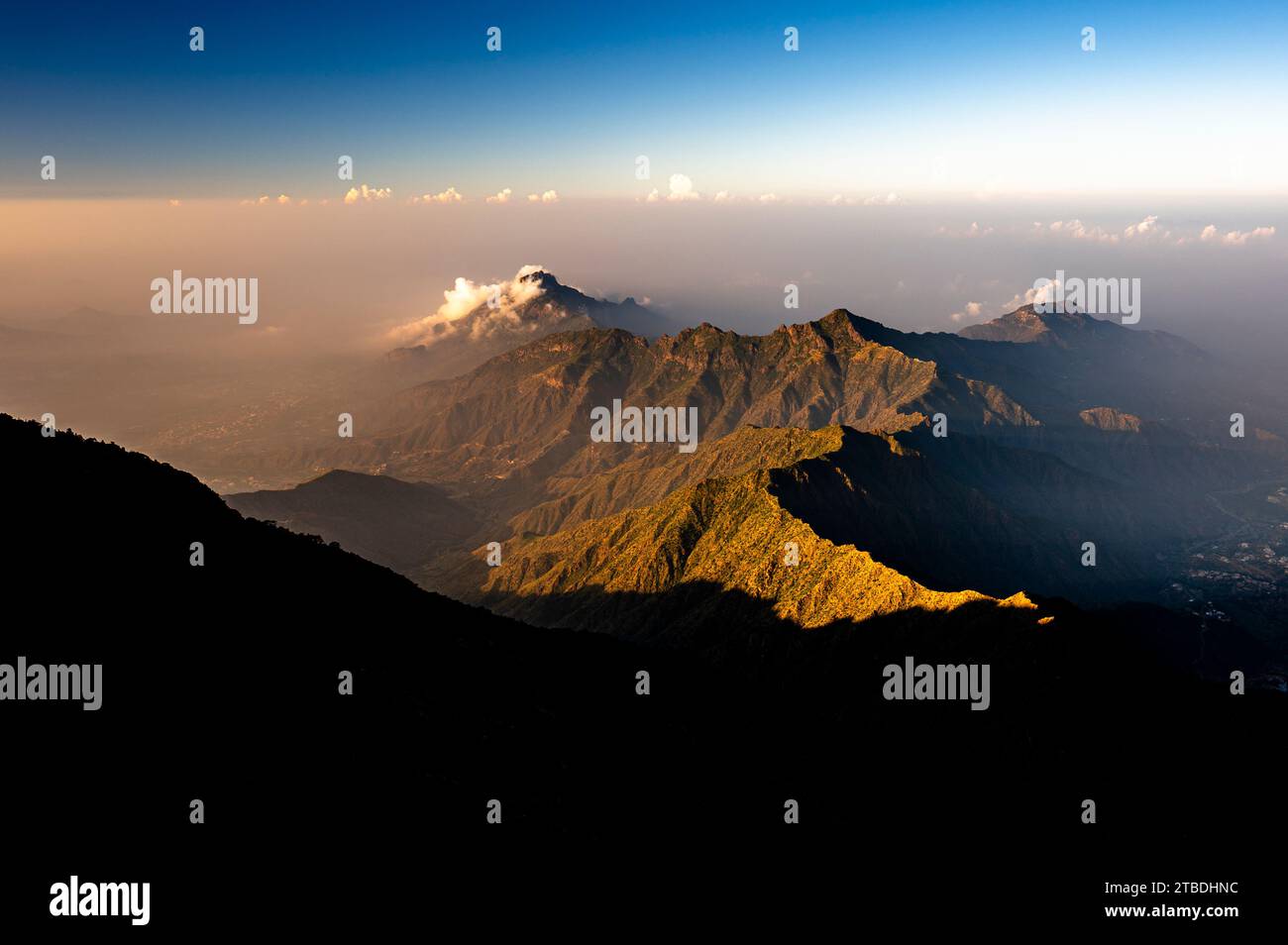 Dramatic and picturesque mountain landscape. Sunrise from Jabal Mareer ...