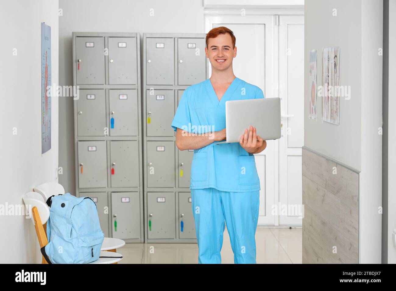 Male medical student studying with laptop at university Stock Photo - Alamy