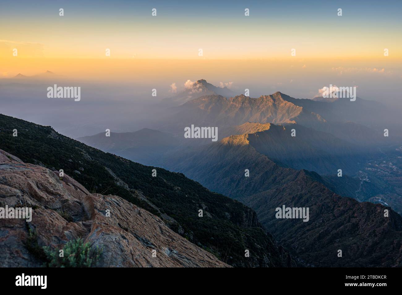 Dramatic and picturesque mountain landscape. Sunrise from Jabal Mareer ...