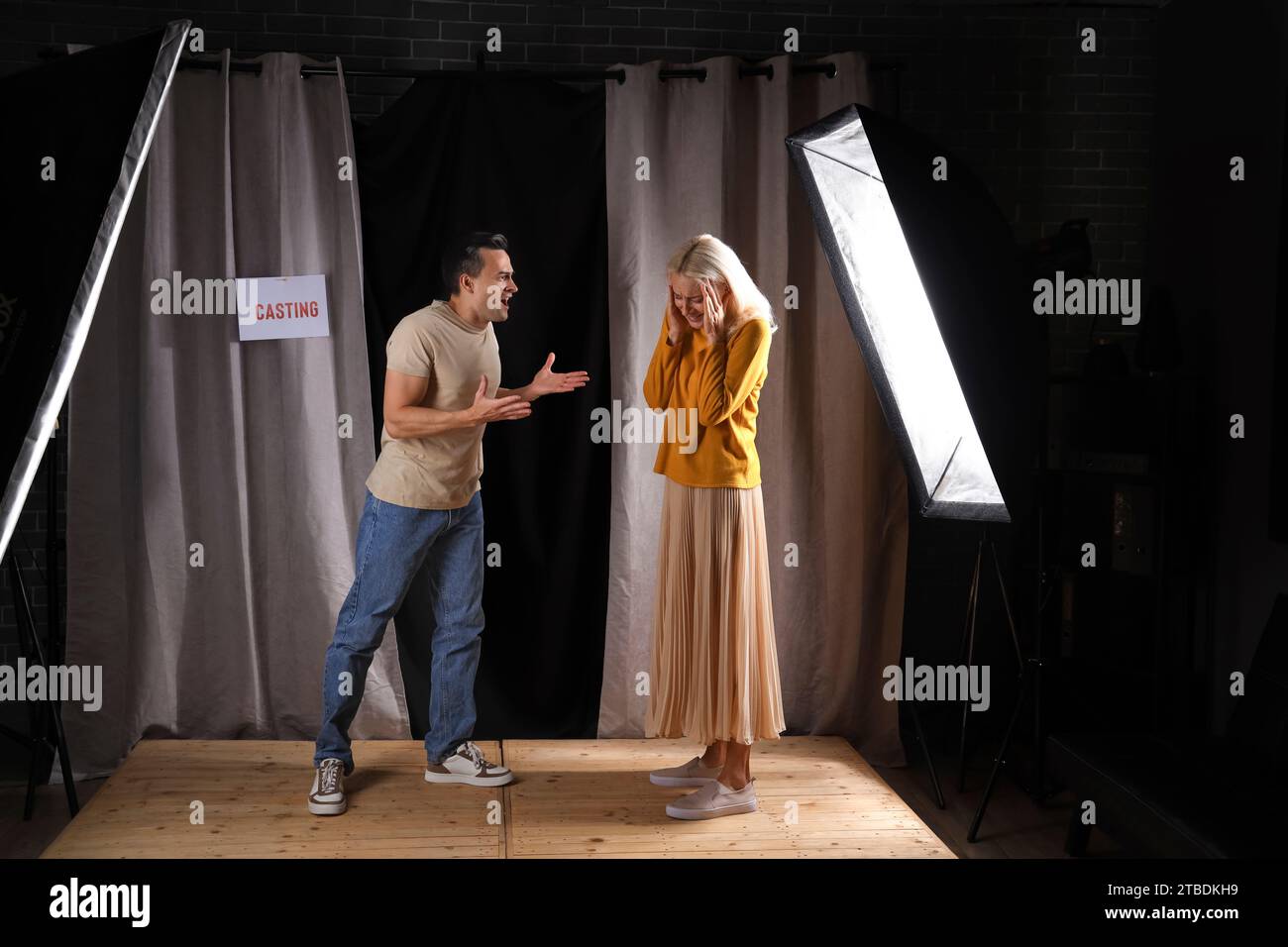 Actors casting on stage in audition room Stock Photo - Alamy