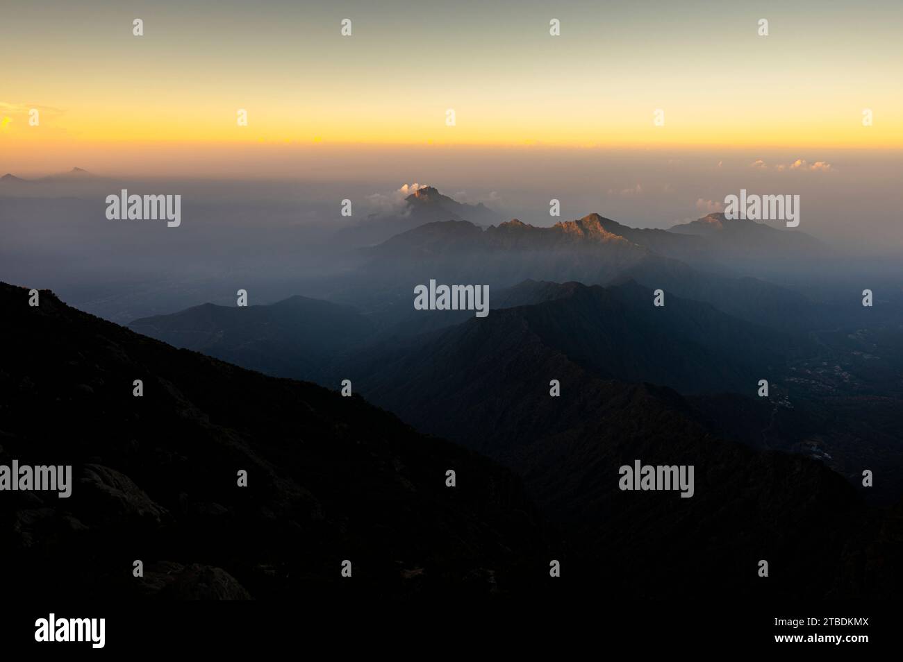 Dramatic and picturesque mountain landscape. Sunrise from Jabal Mareer ...