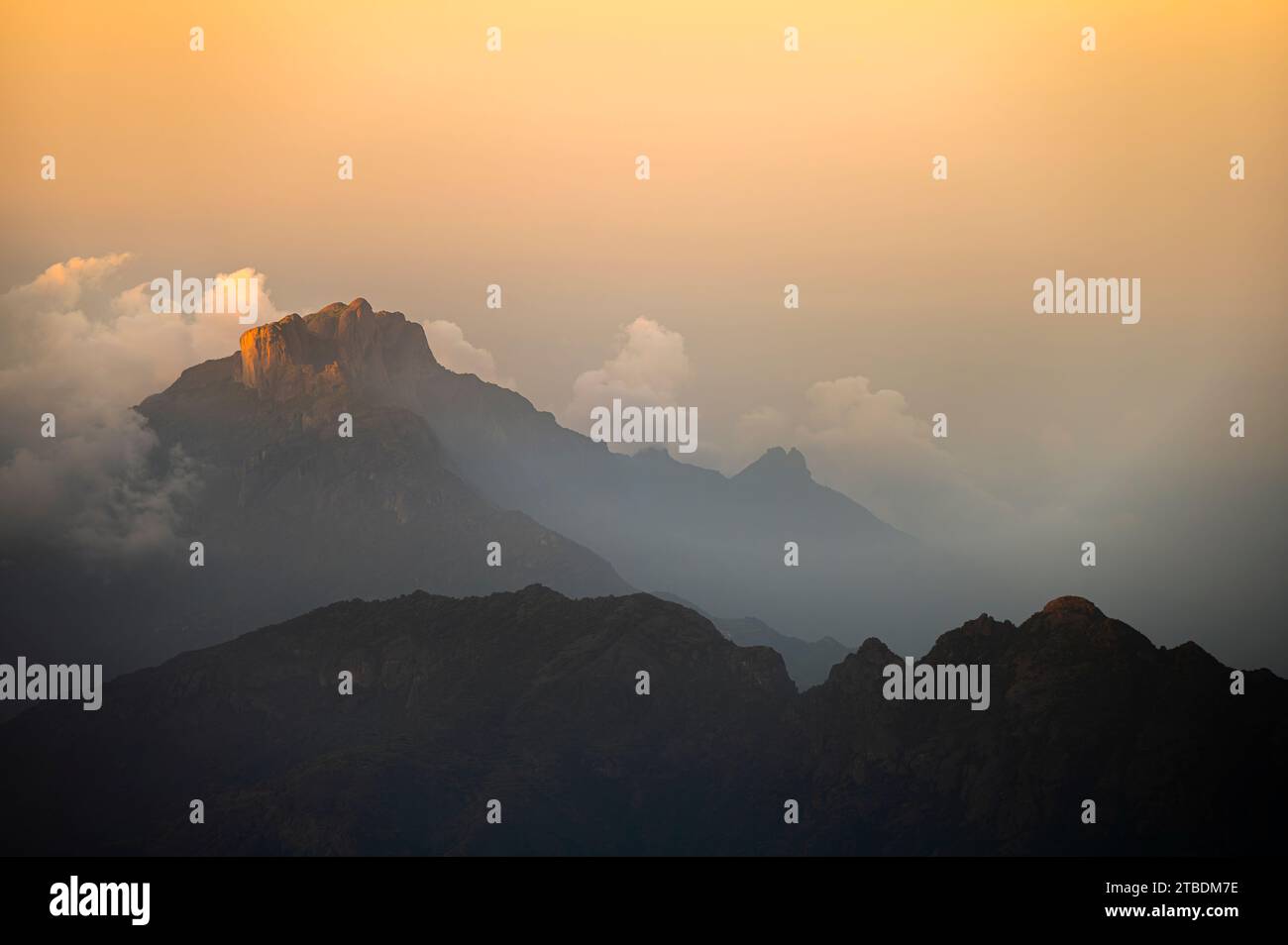 Dramatic and picturesque mountain landscape. Sunrise from Jabal Mareer ...
